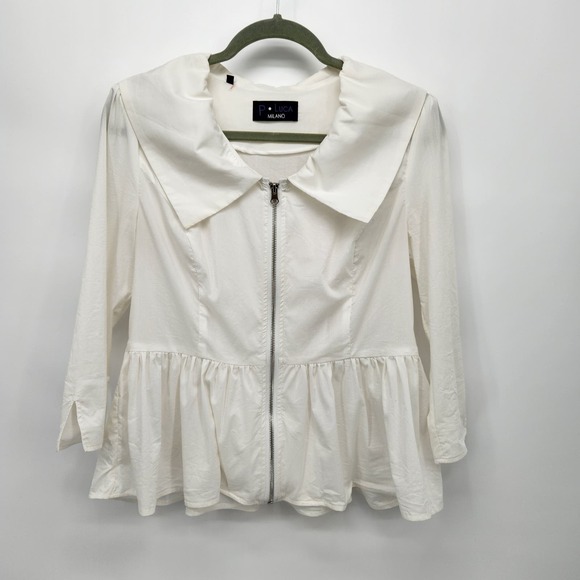 P. Luca Milano | Tops | P Luca Milano White Blouse Full Zip Peplum 34 ...
